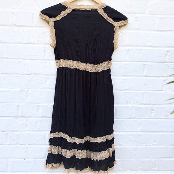 Super Star | Dresses | Super Star Black Crinkle Honeyed Gold Lace Dress ...
